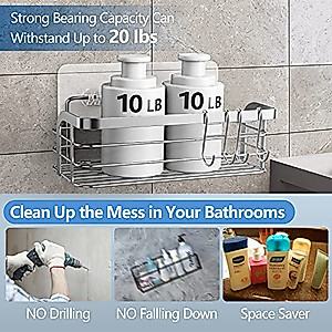 Adhesive Shower Caddy (2 Pack), Bathroom Shelves with 2 Double-Hooks, 100% SUS304 Stainless Steel Bathroom Organizer for Organization and Storage, Silver…