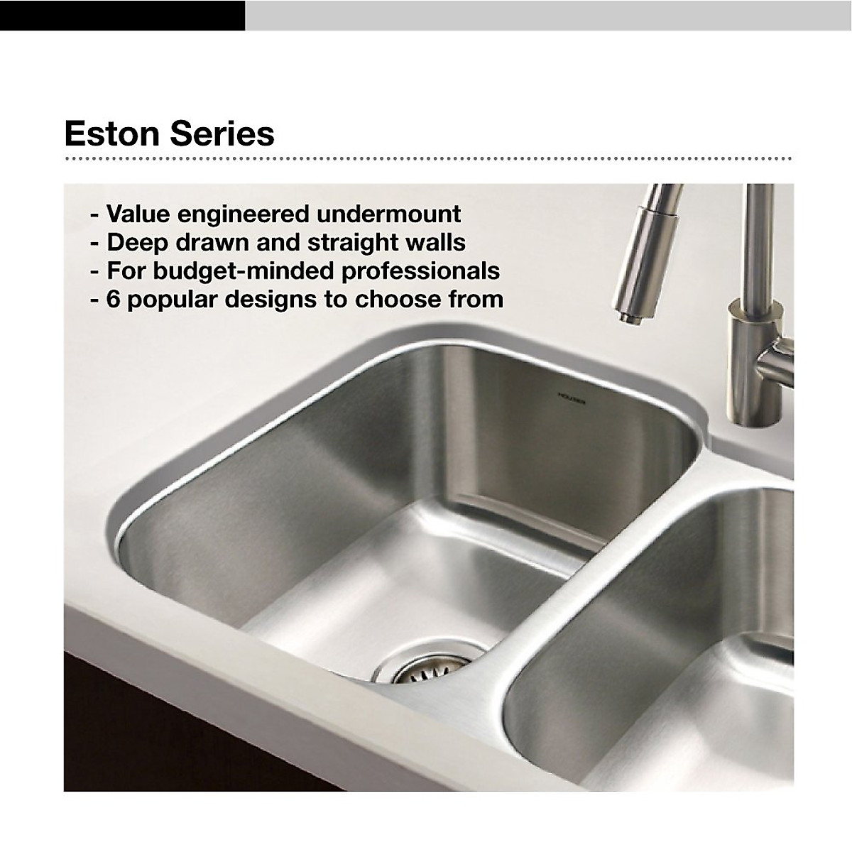 Houzer STD-2100-1 Eston Series Undermount Stainless Steel 50/50 Double Bowl Kitchen Sink, 18 Gauge