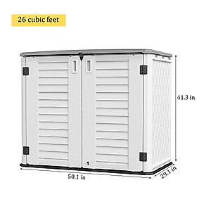 HOMSPARK Storage Shed Weather Resistance, Multi-Purpose Outdoor Storage Cabinet Waterproof, Outdoor Storage Cabinet for Bike, Garbage Cans, Lawnmower, Garden Accessories (off white, Standard-26 cu ft)