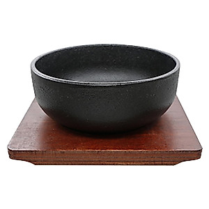 1 set Cooking Wood Cooker Food Cast Bibimbap Cookware Clay Casserole Sizzling Stew Tray Pot Stone Iron Rice Korean Household Soup Base with Bowl Style for Kitchen Induction Ramen