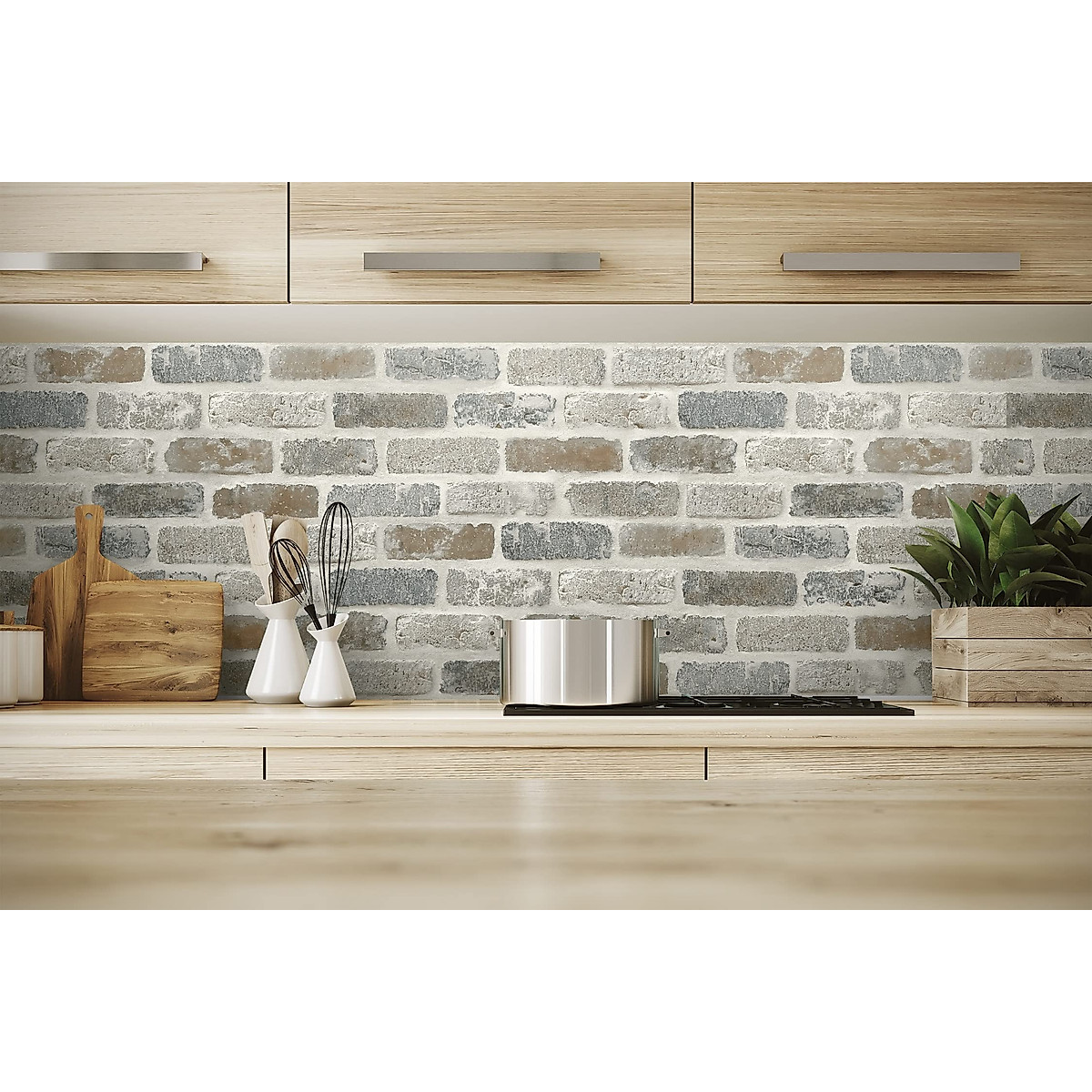 NextWall Washed Faux Brick Peel and Stick Wallpaper