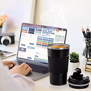 Bekith 2 Pack Travel Coffee Mug, 17oz Insulated Coffee Mug with Leakproof Lid, Double Walled Vacuum Stainless Steel Reusable Coffee Cup Tumbler for Hot and Iced Coffee Tea Water (Black, White)