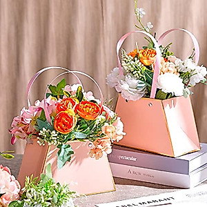 8 Pieces Wedding Portable Gift Bag Bouquet Wrapping Paper Bag Waterproof Flower Boxes for Arrangements with Handle Empty Florist Packaging Floral Gift Bag for Birthday Graduation Mother's Day (Pink)