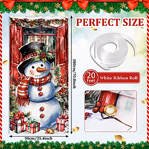 Christmas Door Cover Snowman Decoration Xmas Large Photography Background Banner Porch Sign for Winter Indoor Outside Front Door Banner Farmhouse Party Supplies 6 x 3 Feet