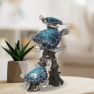 Corner Merchant Sea Turtle Statue Triple Turtles Swimming on a Coral Reef Base Ocean Decor Tabletop Collection Beach Decorations for Home