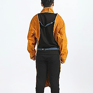 Cowhide Work Clothes Apron Welding Protective Clothing Heat And Fire Resistant Welders Clothing Welding Apron With Sleeves (105CM)