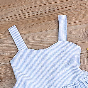 Toddler Girl Dress Cool Summer Young Girl Blue Striped Lace Suspender Party Pageant Dress