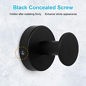 WaaWee 2 Pack Matte Black Robe Towel Hook, Wall Mount Stainless Steel Wall Hook, Heavy Duty Coat Hooks for Bathroom Kitchen Home Storage