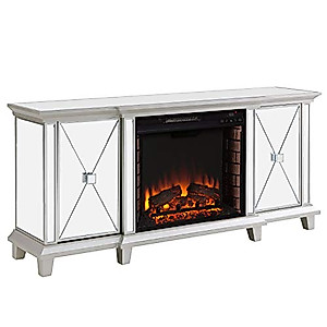 SEI Furniture Toppington Mirrored Media Console Electric Fireplace, Silver