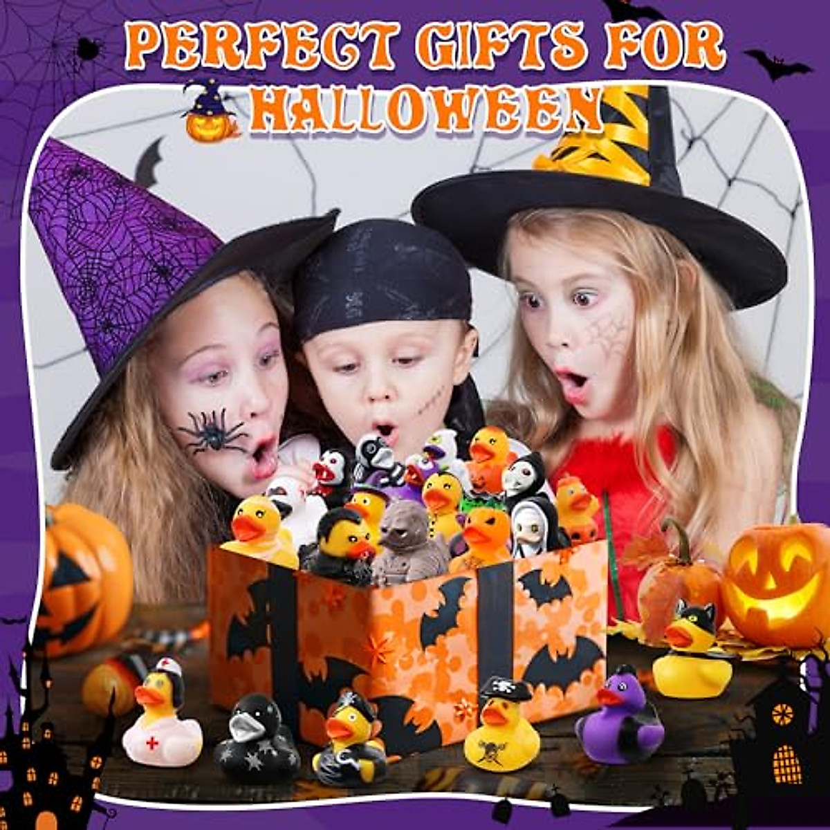 ANGGIKO 24 Pcs Halloween Rubber Ducks Gifts, Mini Rubber Ducks Bulk Bath Toys, Party Favors Rubber Duck for Jeep Halloween Decoration Trick or Treat Bags Fillers, Goodie Bags Stuffers Party Supplies