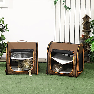 Pawhut 39” Soft-Sided Portable Dual Compartment Pet Carrier - Brown