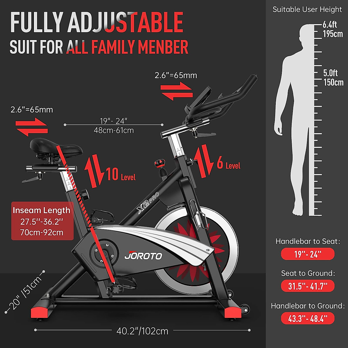 JOROTO X2PRO Bluetooth Exercise Bike, Stationary Indoor Cycling Bike with Readable 100 Levels Magnetic Resistance, Plus 12.6 inch Tablet Bracket