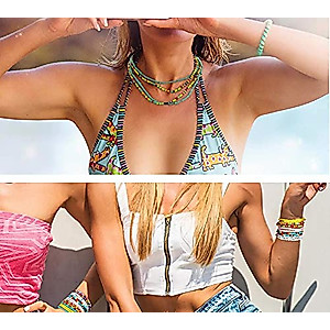 Colourful African Waist Beads Layered Belly Beads Body Chain for Women,10PCS Handmade Seed Beads Waist Beads Plus Size Elastic Body Jewelry Accessories for Beach Party (10pcs)