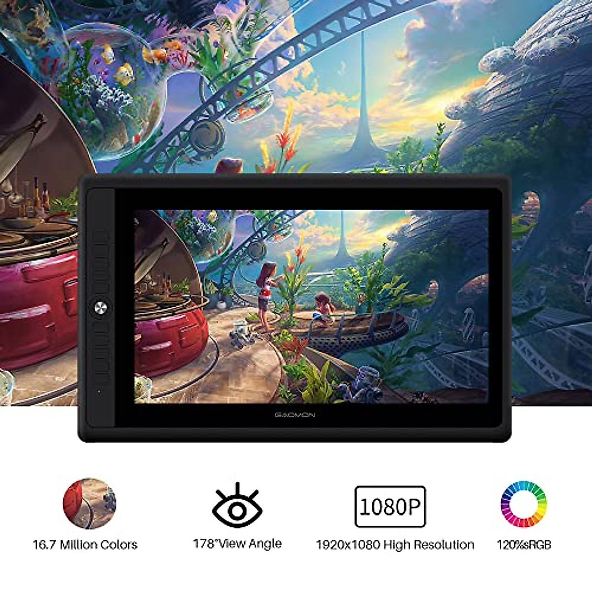 GAOMON PD156PRO 15.6 Inch Pen Display 125% sRGB Full-Laminated Drawing Tablet with Screen with 10 Express Keys Professional Graphic Drawing Monitor with Gifted Adjustable Stand Black