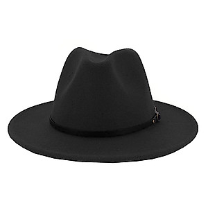Fedora-Hats for Women-Men Vintage Flat-Wide-Brim Felt-Jazz-Hat Cotton-Blend Panama-Hat Medium/Large Black