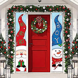 Christmas Banner Decorations Merry Christmas Porch Sign Door Banner Christmas Hanging Banner Outdoor Xmas Banner Hanging Decor for Winter Christmas Holiday Theme Party Supplies (Santa, Snowman)