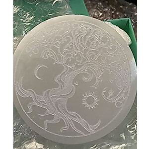 CrystalsAhoy Tree of Life Etched Selenite Charging Plate (6")