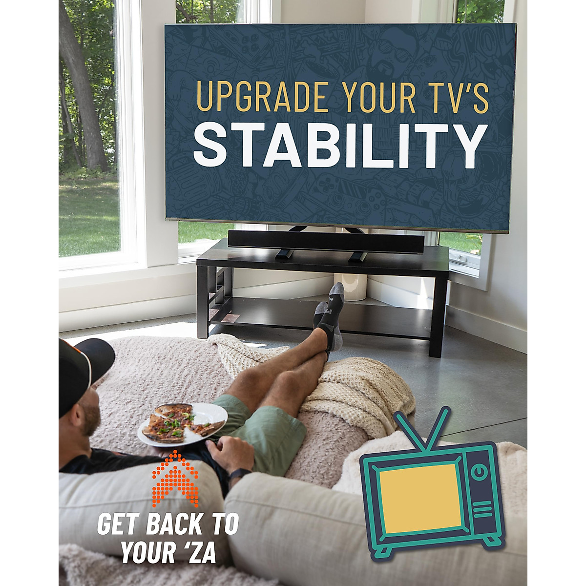 ECHOGEAR Premium Replacement TV Stand for 55"-86" Screens - Angled Feet Give Universal TV Stand Stability for QLED & OLED TVs -Easy 3-Step Install Comes w/Soundbar Isolation & Anti-Slip/Scratch Pads