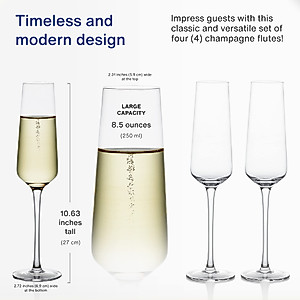 Vintorio GoodGlassware Champagne Flutes (Set Of 4) 8.5 oz – Tall, Long Stem, Crystal Clear, Classic, and Seamless Tower Design - Dishwasher Safe, Quality Sparkling Wine Stemware