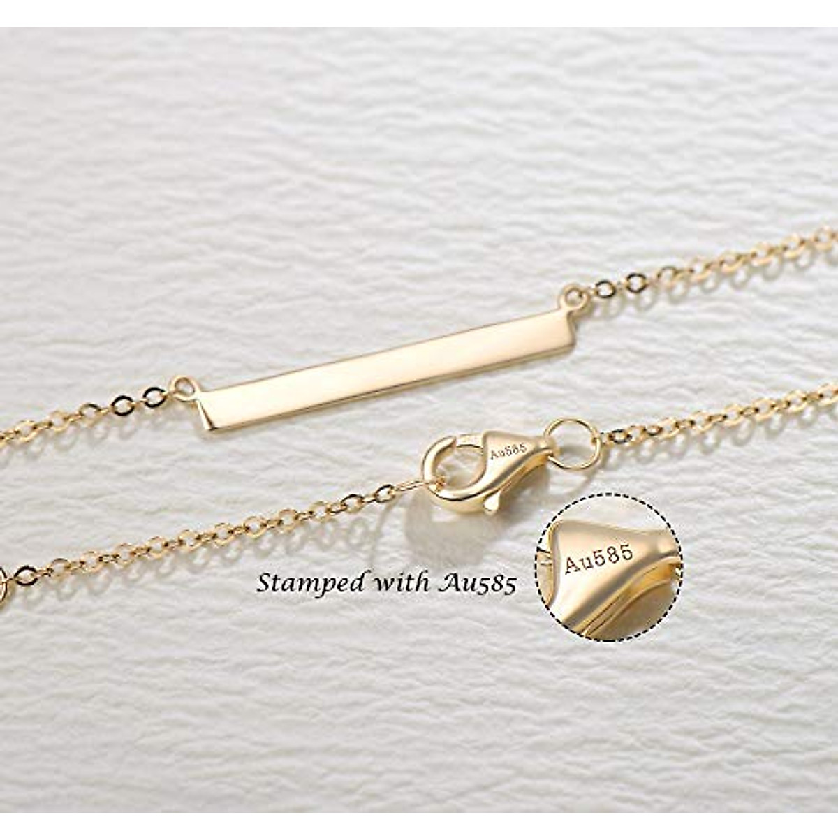 FANCIME 14K Real Solid Gold Bar Necklace 1.39g Simple Gold Pendant Horizonal Bar Necklace Daily Wear Fine Jewelry for Women 16”+2” Extender