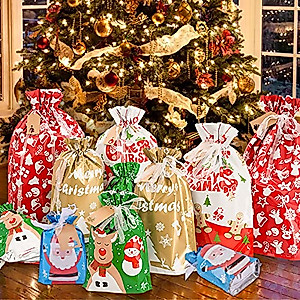 40pcs Drawstrings Christmas Gift Bags Assorted Sizes, Holiday Gift Bag Bulk Christmas Bags For Gifts Wrapping, Reusable Plastic Xmas Presents Party Favor Goody Bags Jumbo/Extra Large/Medium/Small