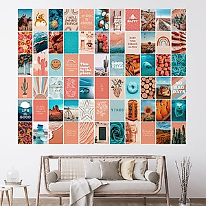 ANERZA 110 PCS Peach Teal Wall Collage Kit Aesthetic Pictures, Aesthetic Room Decor for Teen Girls, Cute Dorm Photo Wall Decor, Vsco Trendy Bedroom Posters, Boho Wall Art, Christmas Gifts