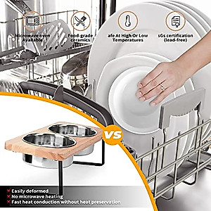 PEJOYT Elevated Cat Ceramic Bowls - Adjustable Tilted Bamboo Raised Dog Bowls for Small Dogs Pet Food and Water Dish Feeder with Stand