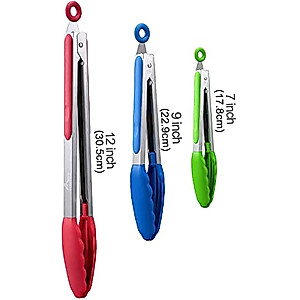 Hotec Premium Stainless Steel Locking Kitchen Tongs with Silicon Tips, Set of 3-7", 9" and 12"