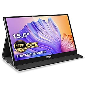 QQH Portable Monitor, 15.6" Monitor for Laptop FHD 1080P USB C Computer Display IPS Second Screen, Mini HDMI Gaming Monitor with Smart Cover, Dual Speakers External Monitor for Phone PC MAC Xbox PS4