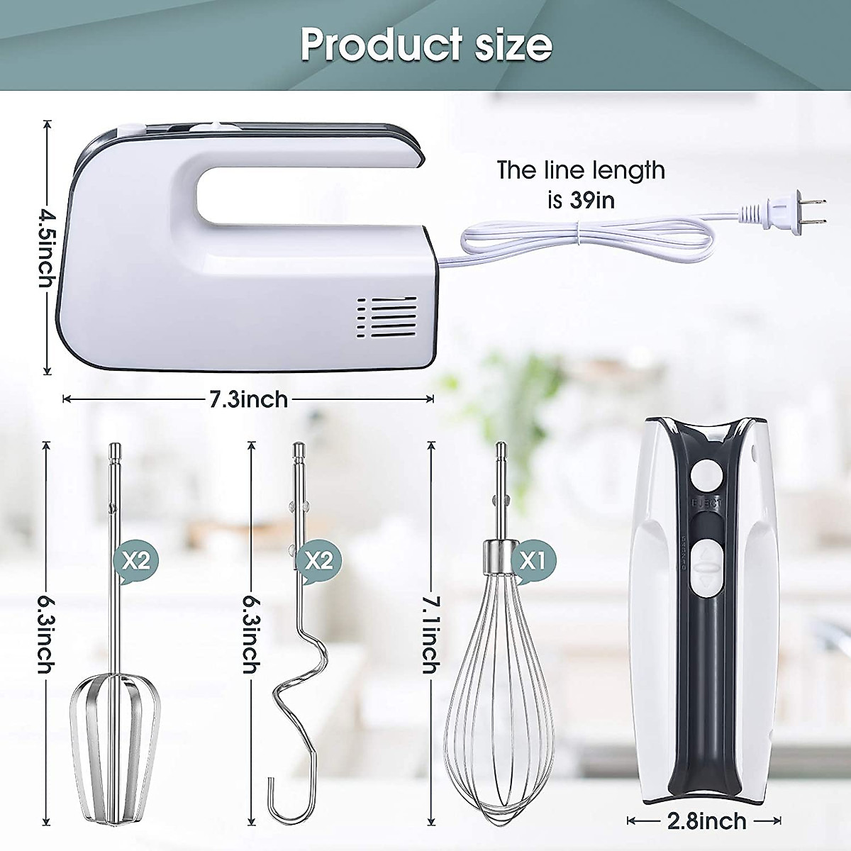 Hand Mixer, 5-Speed Hand Mixer Electric 400W Handheld Mixer with Snap-on Storage Case and 5 Stainless Steel Attachments, Lightweight Kitchen Mixer for Cooking and Baking Cakes, Eggs and Dough