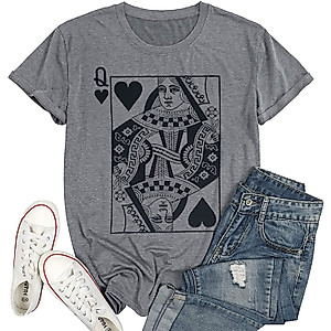 Queen of Hearts T-Shirt for Women Funny Vintage Graphic Tees Cool Cute Queen Tee Casual Short Sleeve Tops Shirts (XL, Gray)