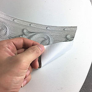 REDODECO Elegant Silver Grey Floral Molding Wallpaper Border Peel Stick Home Ceiling Decorative Border for Bathroom Living Room Kitchen 4inch by 16.4ft