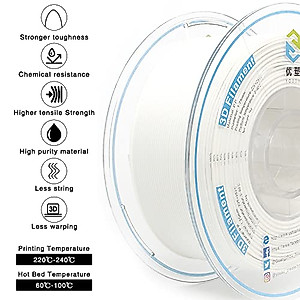 YOUSU Polypropylene PP Filament, 1.75mm 3D Printer Filament for FDM 3D Printers, 1kg (2.2lbs) 5 Pcs Build Sheet Included, Semi-Flexible Ultra Tough Filament, White