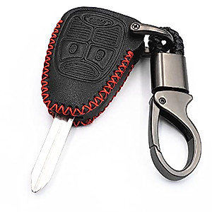 MJKEYAuto Black Leather 3 Buttons Smart Remote Key Fob Cover Chain Case for Chrysler Aspen Pt Cruiser Dodge Caliber Dakota Durango Magnum Nitro Ram Jeep Compass Patriot Wrangler