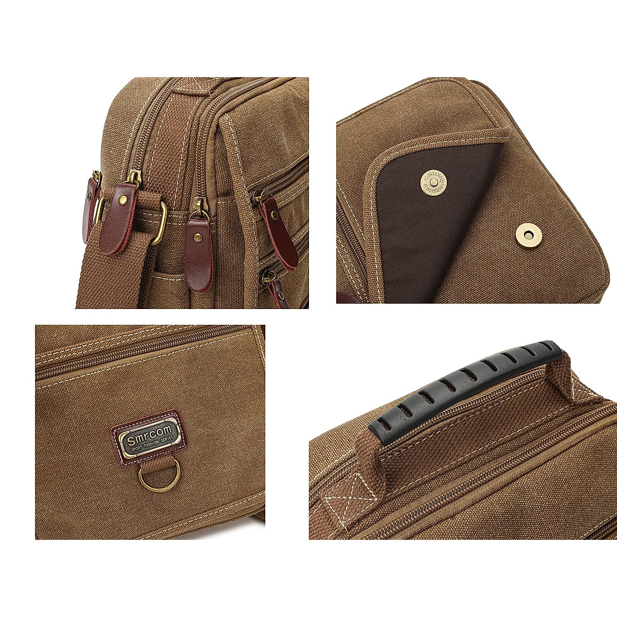 Smrcom Man Small Canvas Crossbody Messenger Purse Shoulder Crossbody Casual Man Bag Side Bag (Coffee)