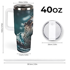 Sea Otter Swimming 40OZ Tumbler Stainless Steel Travel Mug Water Bottle Car Cup Tea Cups with Lid White-style