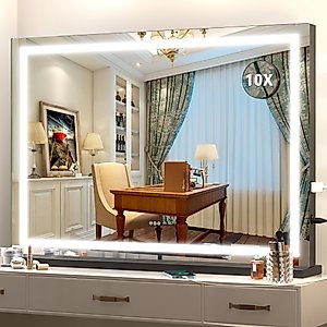 Hasipu Vanity Mirror with Lights, 32" x 22" LED Makeup Mirror, Lighted Makeup Mirror with Dimmable 3 Modes, Touch Screen Control Vanity Mirror Square Black