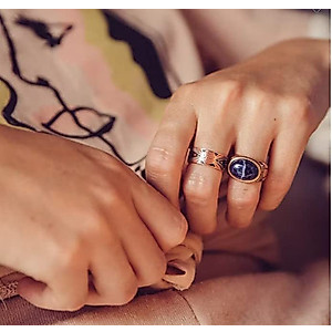 Alex and Ani Sodalite Gemstone Signet Ring for Women, 14K Rose Gold Plated Sterling Silver, Fits Ring Size 5.5