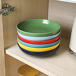 Selamica Ceramic 7.8 inch pasta bowls, 26 Ounce large serving porcelain salad soup bowls, dishwasher microwave safe, set of 6(Multi-color)