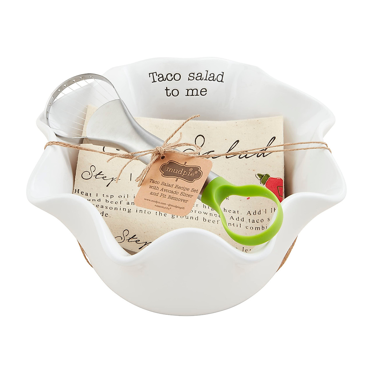 Mud Pie Circa Taco Salad Bowl and Towel Set, White, 5" x 10" dia