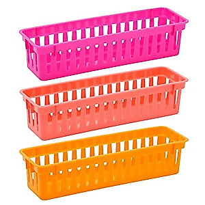 12-Pack Small Pencil Holder Trays, Elementary Teacher Supplies for Classroom Must Haves, Caddy, Plastic Organizer Baskets for Office Storage, Organization, Decorations (Rainbow, 10.0x2.9x2.4 in)