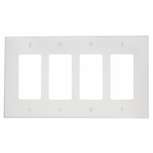 Leviton PJ264-W 4-Gang Decora/GFCI Decora Wallplate, Midway Size, White
