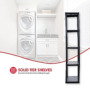Home Basics 5 Tier Plastic Shelf, Black | Easy to Assemble | Solid Tier Shelves | Durable Resin Material