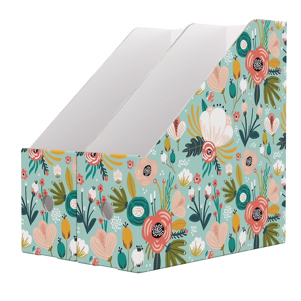 ANSSDO 6 Pack Cardboard Magazine Holder Premium Magazine File Holder Organizer, Magazine File Organizer, Large Volume Magazine Storage Box as Book Bins or Folder Holder for Desk - Teal Floral 6 Pack