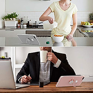 Finger Ring Stand, ICHECKEY Phone Ring Kickstand 360° Rotation Metal Grip Holder for Magnetic Car Mount Compatible with All Smartphone, iPad, Tablet - Rose Gold/Silver (Rose2pcs)