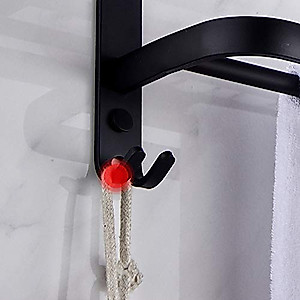 JRMM Towel Racks for Bathroom Wall Mounted Towel Shelf with Two Towel Bars and Hooks, Multifunction Foldable Double Towel Bars, No Rust, Aluminum, Matte Black22.6 inch