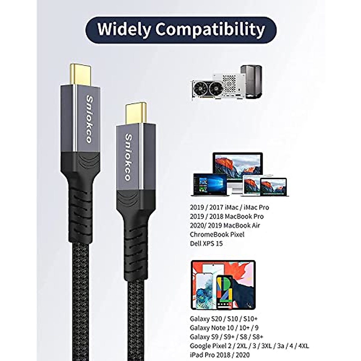 Sniokco USB4 Cable 6.6FT, USB C to USB C Cable 40Gbps with Emarker for Thunderbolt 4/3 USB C 3.2 Gen2*2 PD3.1 240W 100W Data Sync Charger Video Audio for Monitor Display PC Laptops iPhone16 15 MacBook