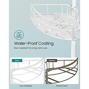 SONGMICS Corner Shower Caddy Tension Pole, 4-Tier Rust-Resistant Shower Organizer, Shower Shelf, No Drilling, 31.5 to 127.2 Inches, Height Adjustable Shelves, for Bathroom, Cloud White UBCB003W01