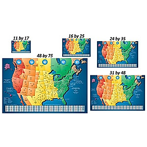 ImageAbility North America Laminated Gloss Time Zone Area Code Map with Reverse Lookup, Desk Size 11 by 17 Inches