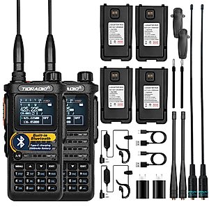 (2nd Gen) TIDRADIO H8 GMRS Handheld Radio with Bluetooth Programming Repeater Capable Dual Band Long Range Two Way Radios Walkie Talkies with 4PCS Batteries 771 Long Antenna & Earpiece- 2Pack Full Kit